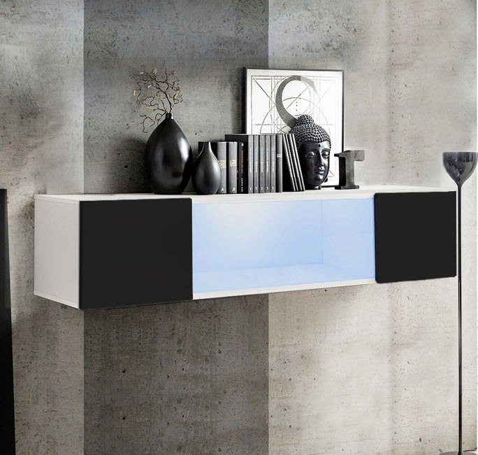 Vitrine murale modèle Krista H160CC (160x30cm) blanc et noir