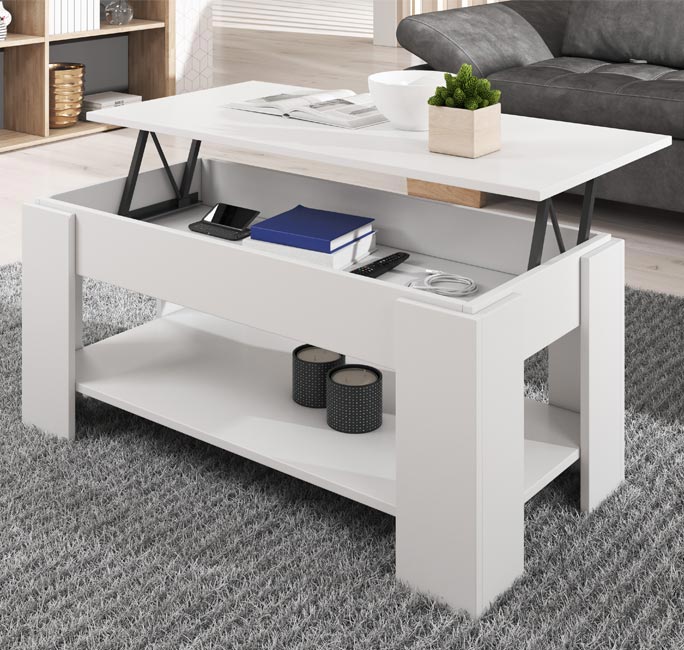 Table basse relevable Nicoleta blanche